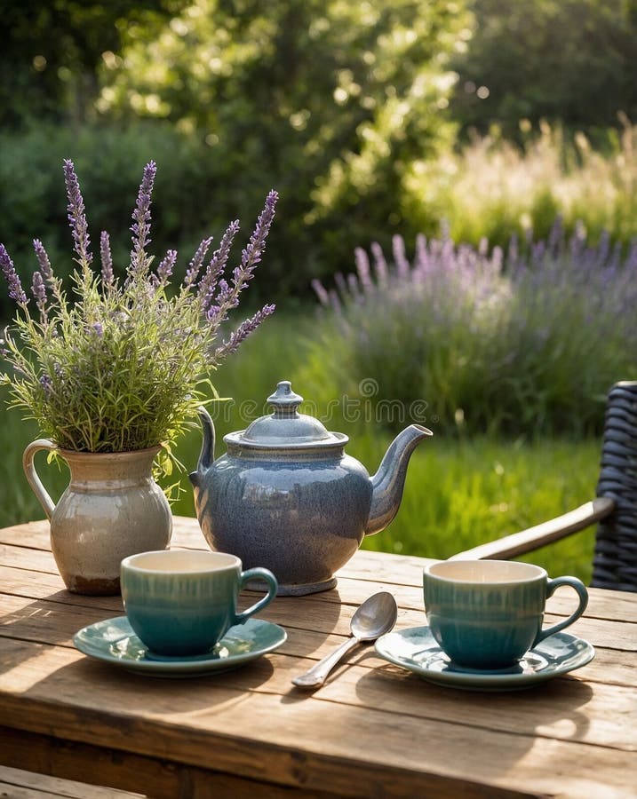 Garden Retreat with Rustic Tea Setting Stock Image - Image of next ...