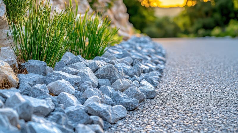 Garden Rocks Pathway Sunset Landscaping Design Stock Illustration ...