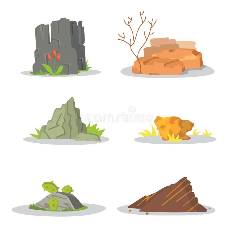 Rocks and Stones Elements Collection Set. Vector Illustration of Solid ...