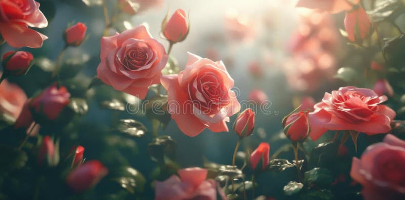 Garden Roses Bloom, Creating a Romantic Floral Display with Sunshine Stock Illustration ...