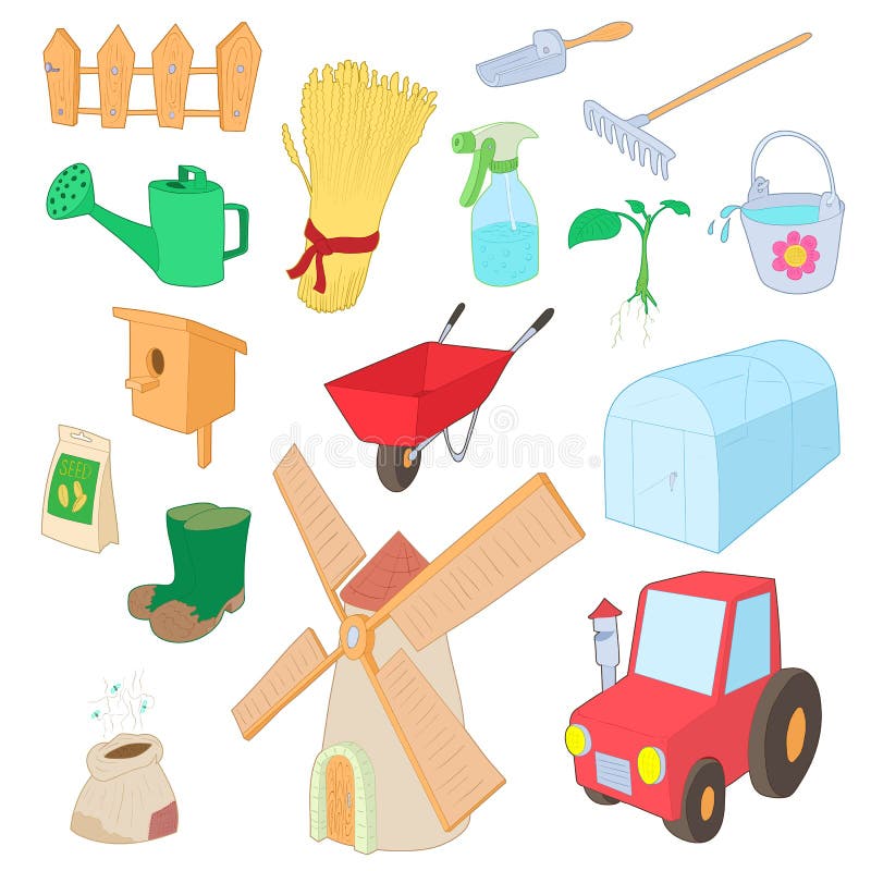 Garden set, cartoon style stock vector. Illustration of gardener - 72854214