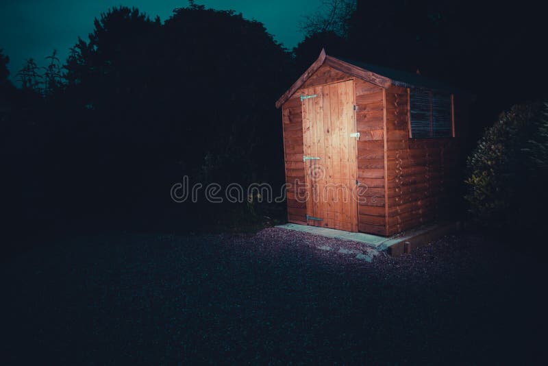 Garden shed at night stock image. Image of home, garden - 41505399