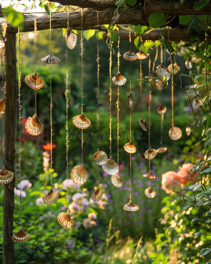 A Garden with Shells Hanging from the Trees Stock Photo - Image of ...