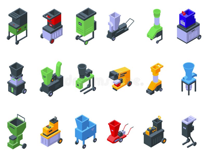 Garden Shredder Icons Set Isometric Vector. Wood Tree Stock ...