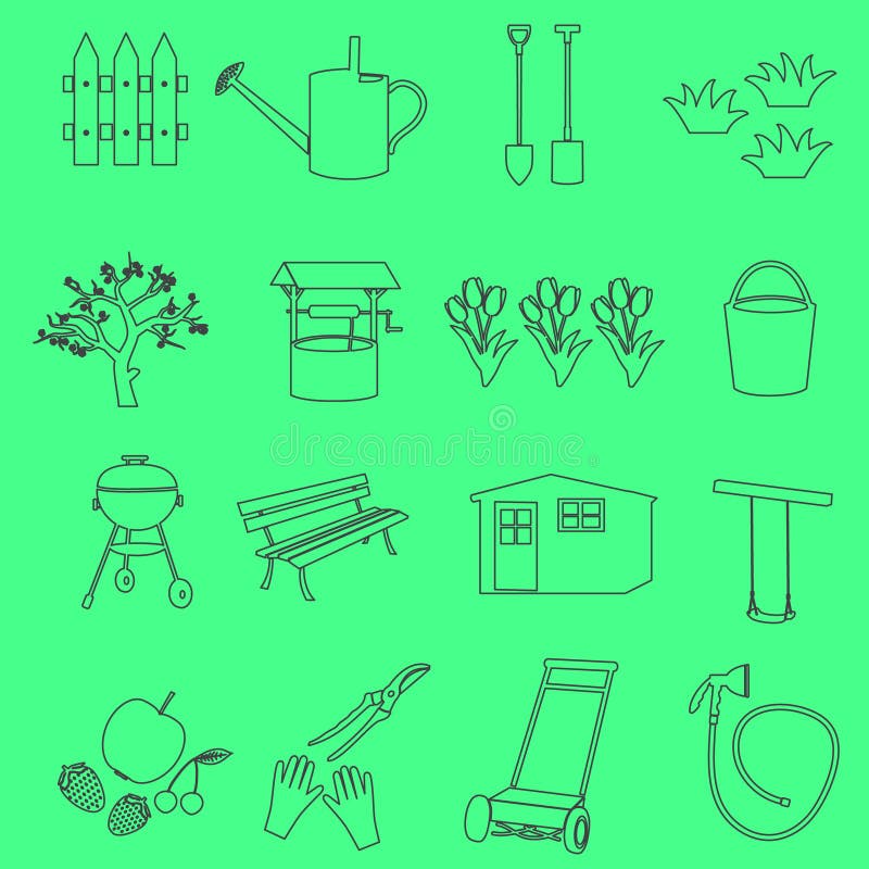 Garden Simple Outline Symbols and Icons Eps10 Stock Vector ...