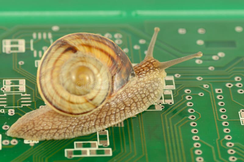 Garden Snail in Motion on Circuit Board Stock Image - Image of metal ...