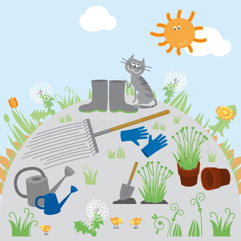 Garden, Spring Illustration Stock Vector - Illustration of dandelions ...