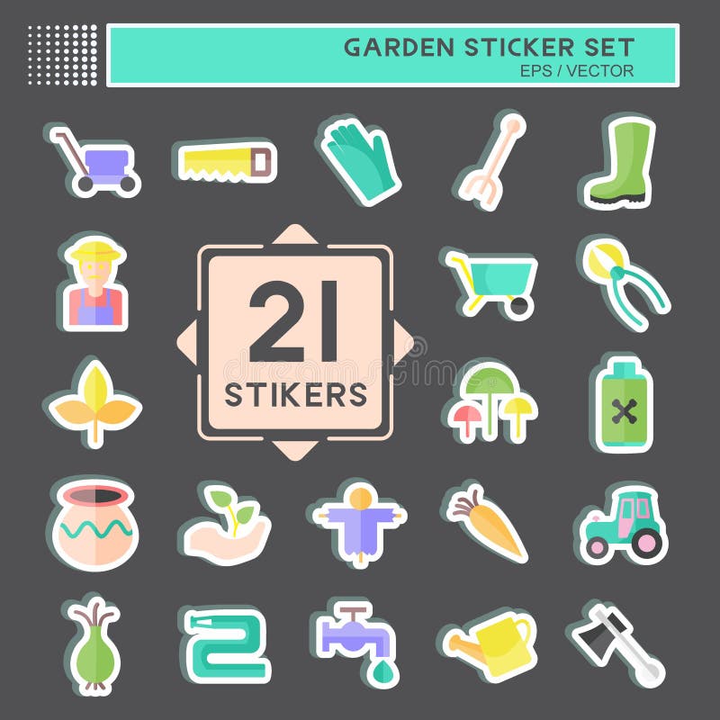 Garden Sticker Set in Trendy Isolated on Black Background Stock ...