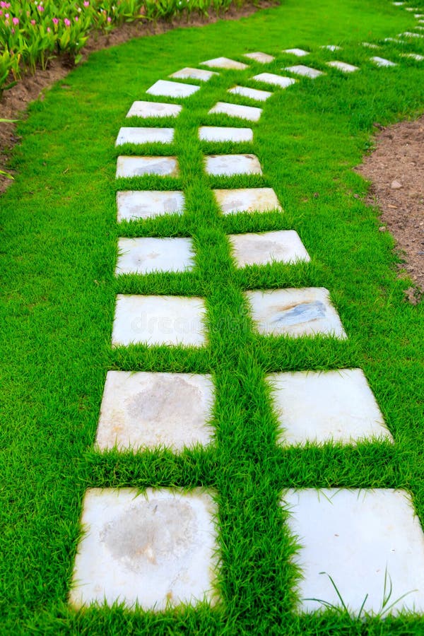 Garden Stone Foot Path with Grass Stock Image - Image of green, lane ...