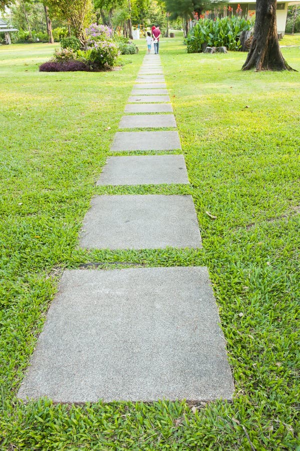 Garden Stone Path with Grass Growing Up Stock Photo - Image of leaf ...