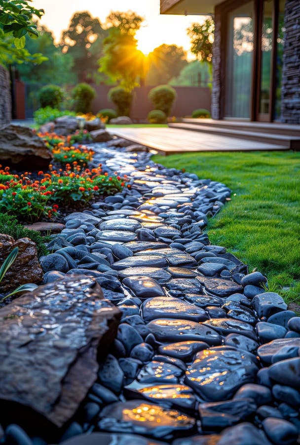 Garden Stone Path with Grass Growing Up between the Stones Stock Photo ...