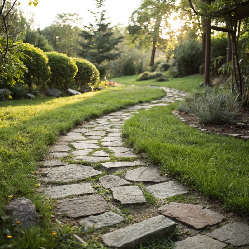 Garden Stone Path with Grass Growing Up between the Stones Stock ...