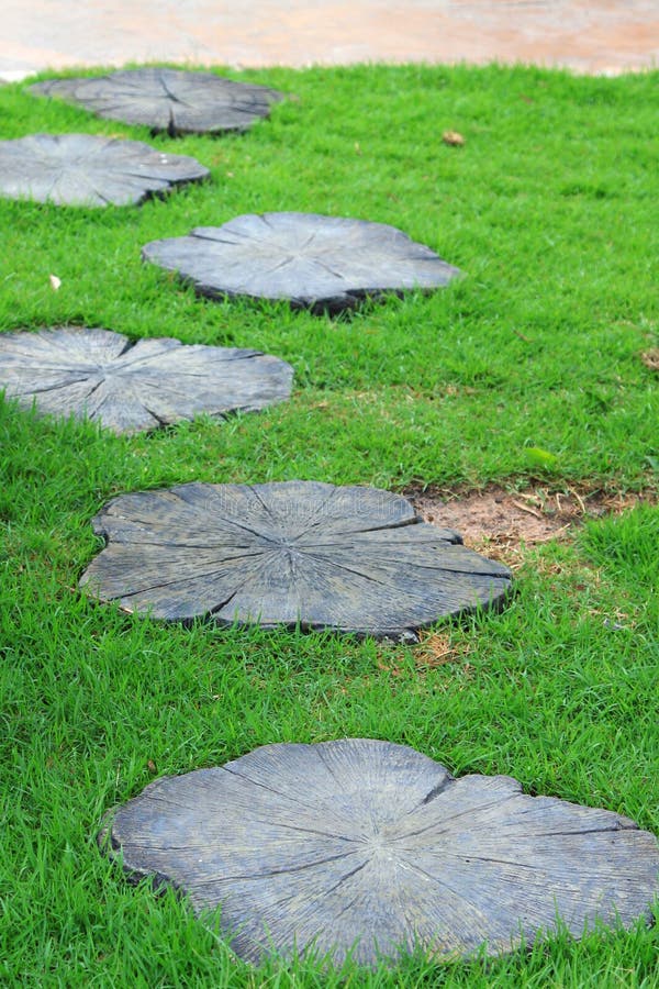 Stone Path in Green Grass Garden Texture Stock Photo - Image of ground ...
