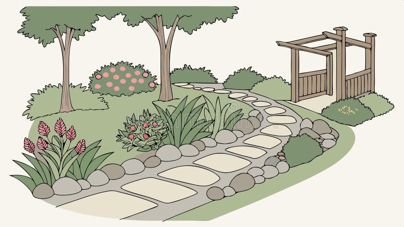 Garden Stone Pathway, Backyard Path, and Landscape Design Vector Design ...