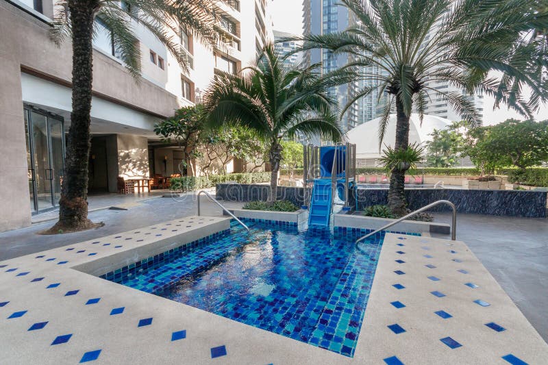 Garden and Swimming Pool in Residential Area Stock Photo - Image of ...