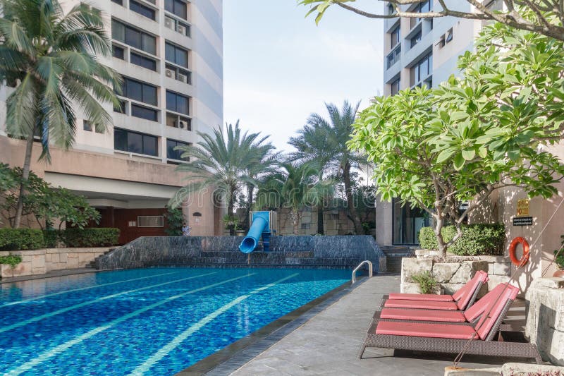 Garden and Swimming Pool in Residential Area Stock Photo - Image of ...