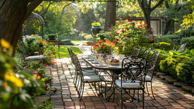 Garden with Table, Chairs, and Gazebo Stock Image - Image of living ...