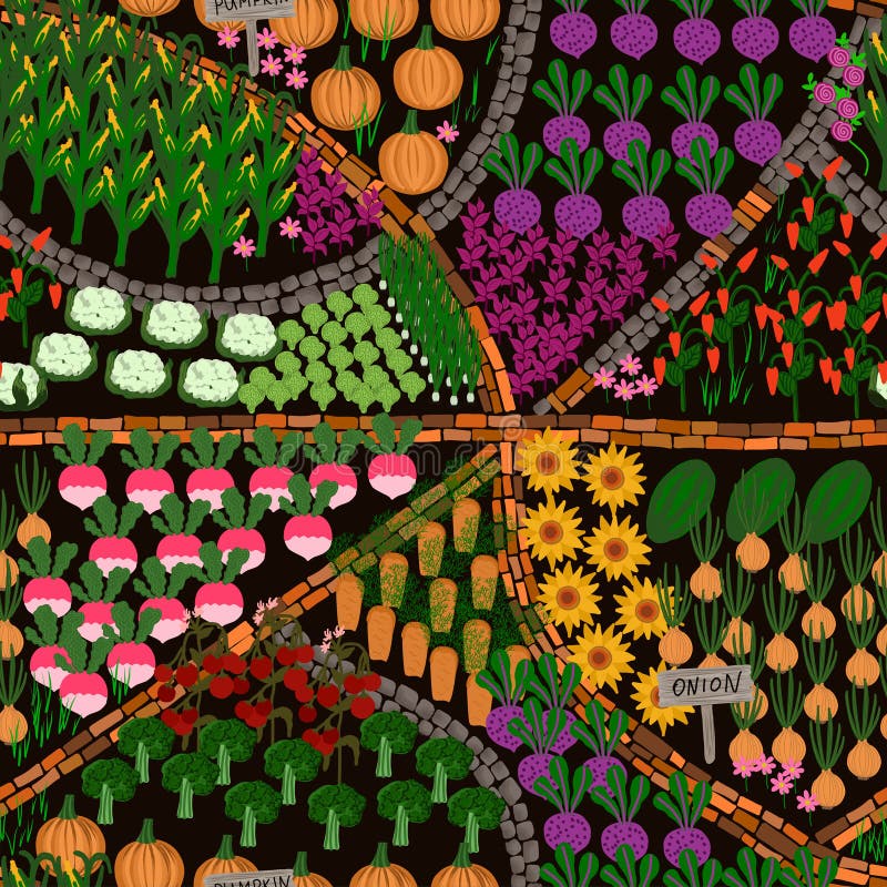 Garden Texture. Seamless Gardening Pattern.Garden and Vegetable Garden ...