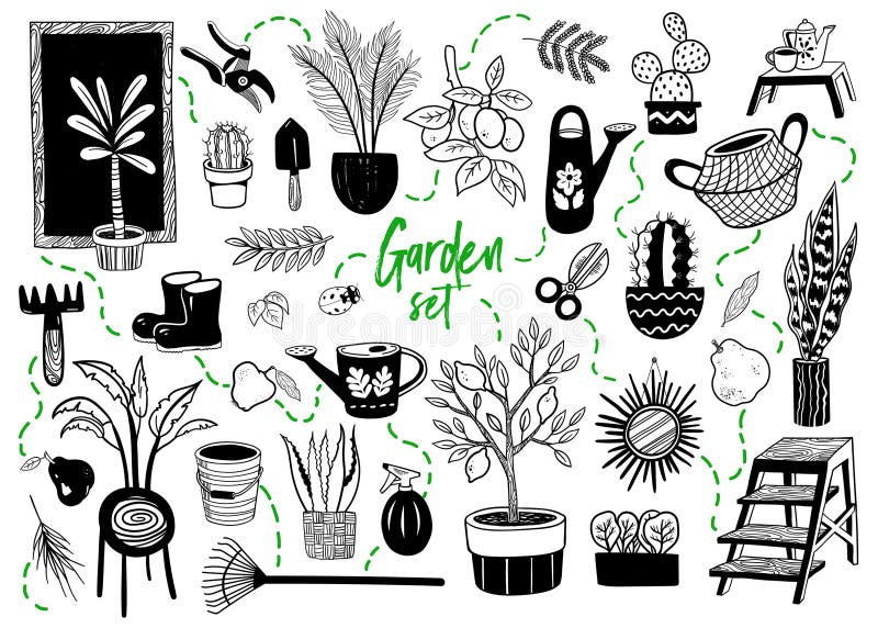 Garden themed doodle set stock vector. Illustration of drawn - 188170394