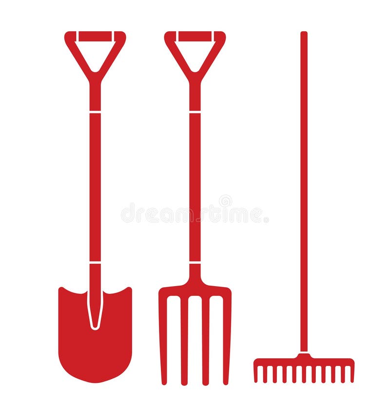 Garden Tool Spade, Pitchfork and Rake Vector Icons Stock Vector ...