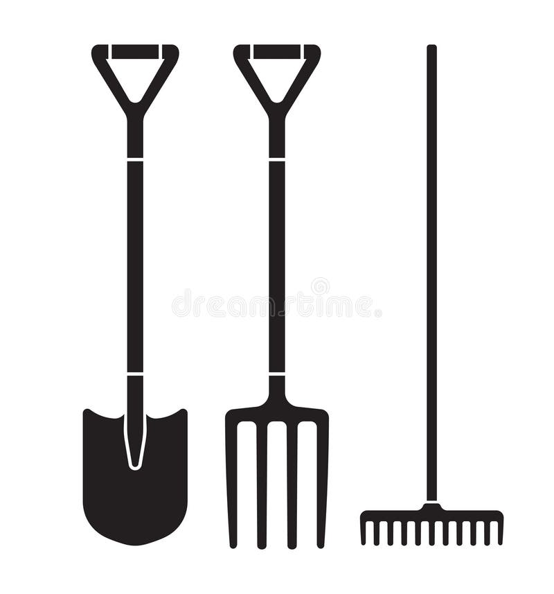 Garden Tool Spade, Pitchfork and Rake Vector Icons Stock Vector ...