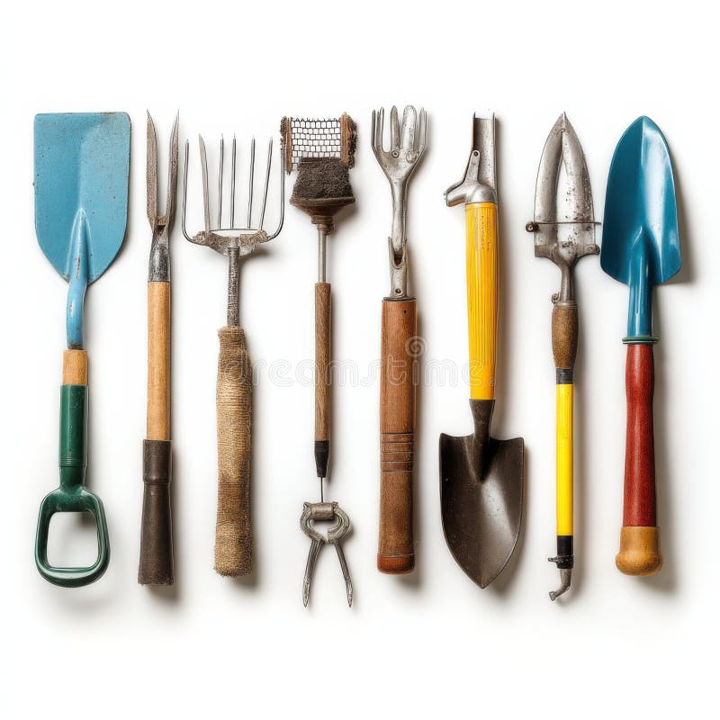 Garden Tools Collection Showcasing Essential Instruments for Planting ...