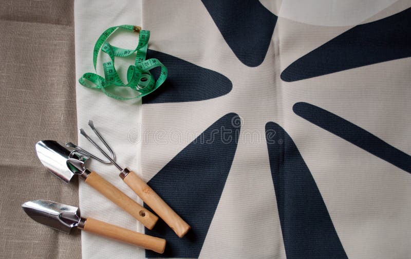 Garden Tools, Fabric and Tape Measure Stock Image - Image of measuring ...