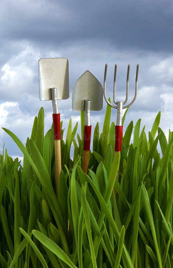 Garden Tools in Green Grass Stock Image - Image of garden, land: 66360227
