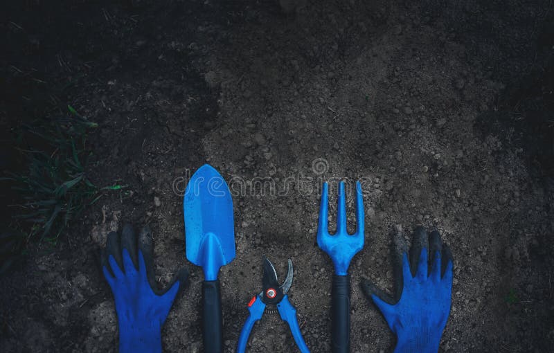 Garden tools on the ground stock photo. Image of environment - 189115692