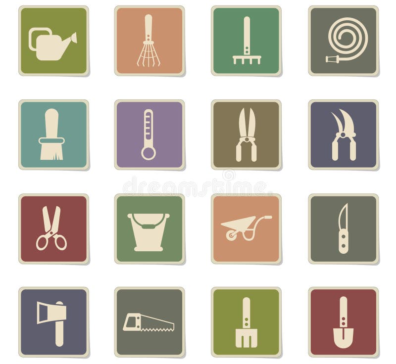 Garden tools icon set stock vector. Illustration of brush - 121917704