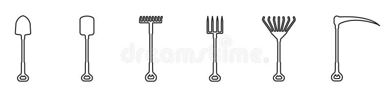 Garden Tools Linear Style Vector. Outline Garden Tools Icons. a Set of ...