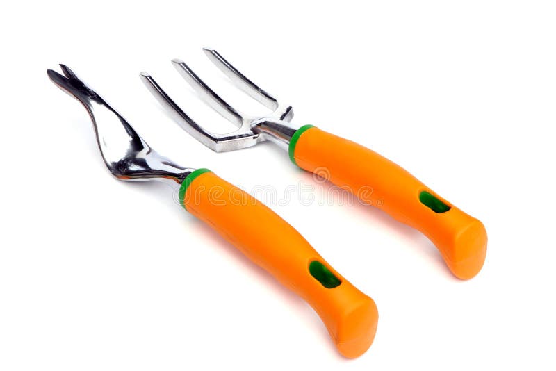 Garden Tools . Garden Root Remover and Fork Isolated on a White ...