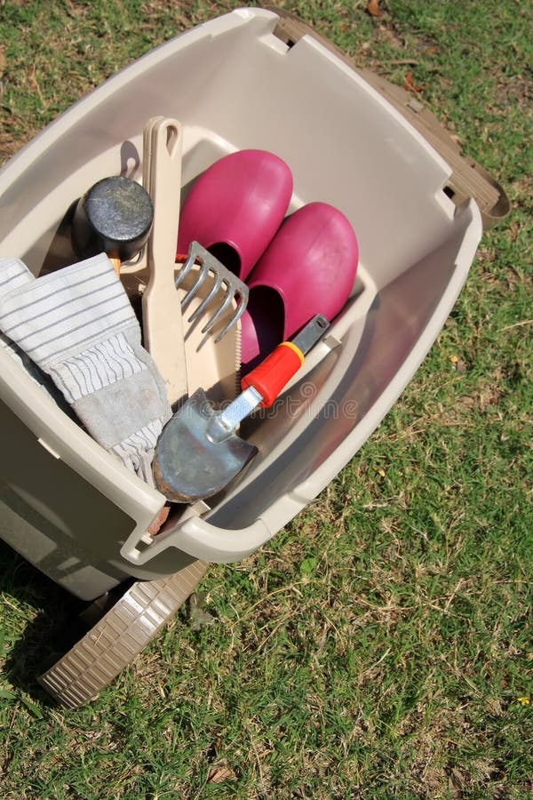 Garden Tools Saving in Container Stock Photo - Image of outside ...