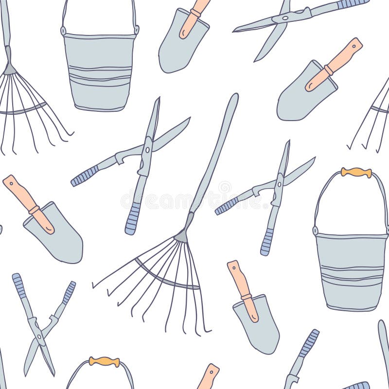 Garden Tools Set Seamless Pattern Stock Vector - Illustration of green ...