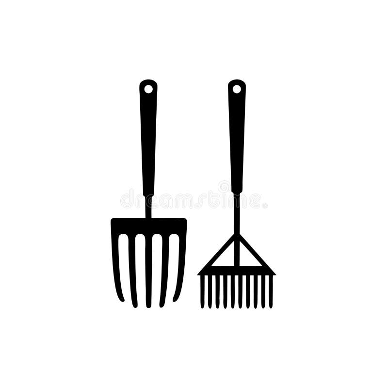 Garden Tools Silhouette Fork and Rake Vector Illustration for ...