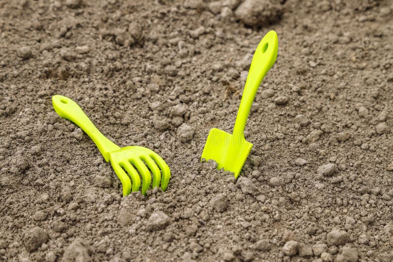 Garden Tools in Soil, Season of Horticulture Stock Image - Image of ...