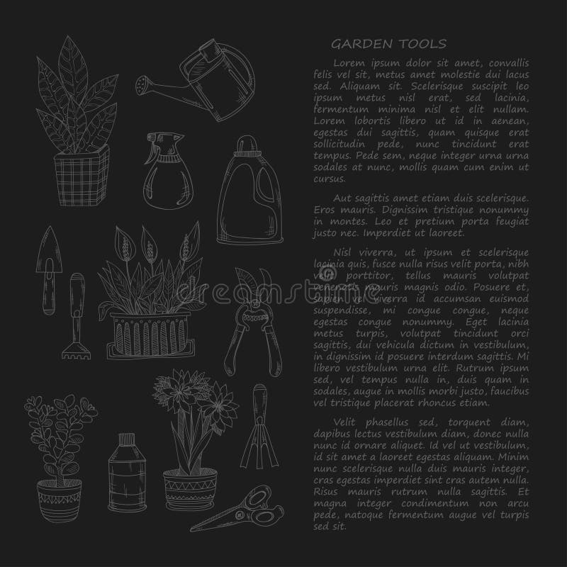 Garden tools with text stock vector. Illustration of plant - 199706915