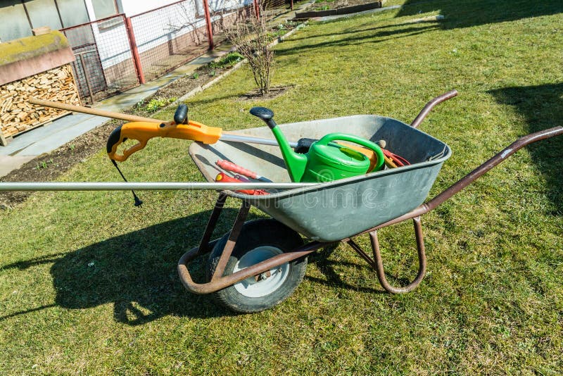 Garden Tools in a Wheelbarrow 02 Stock Image - Image of planting ...
