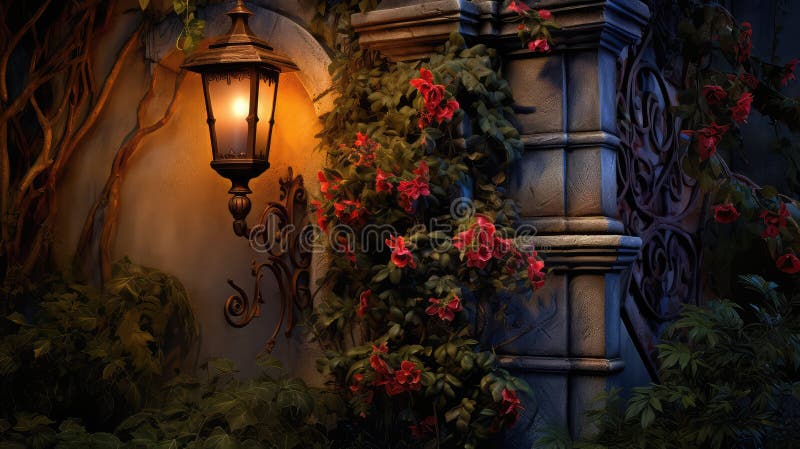 Garden torch on wall stock illustration. Illustration of outdoor ...