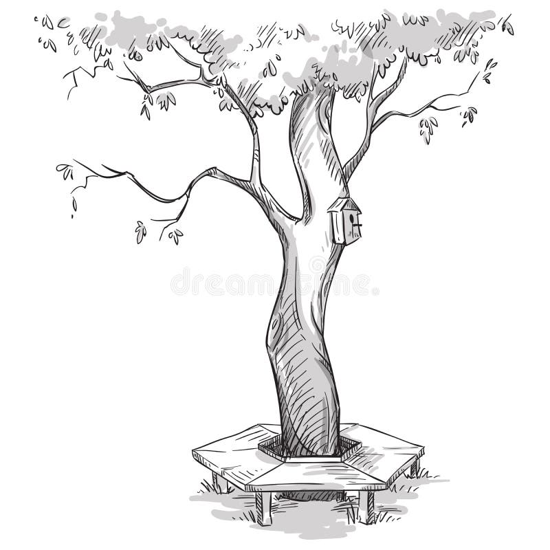 Wooden Bench Made of Tree Trunks Stock Illustration - Illustration of ...