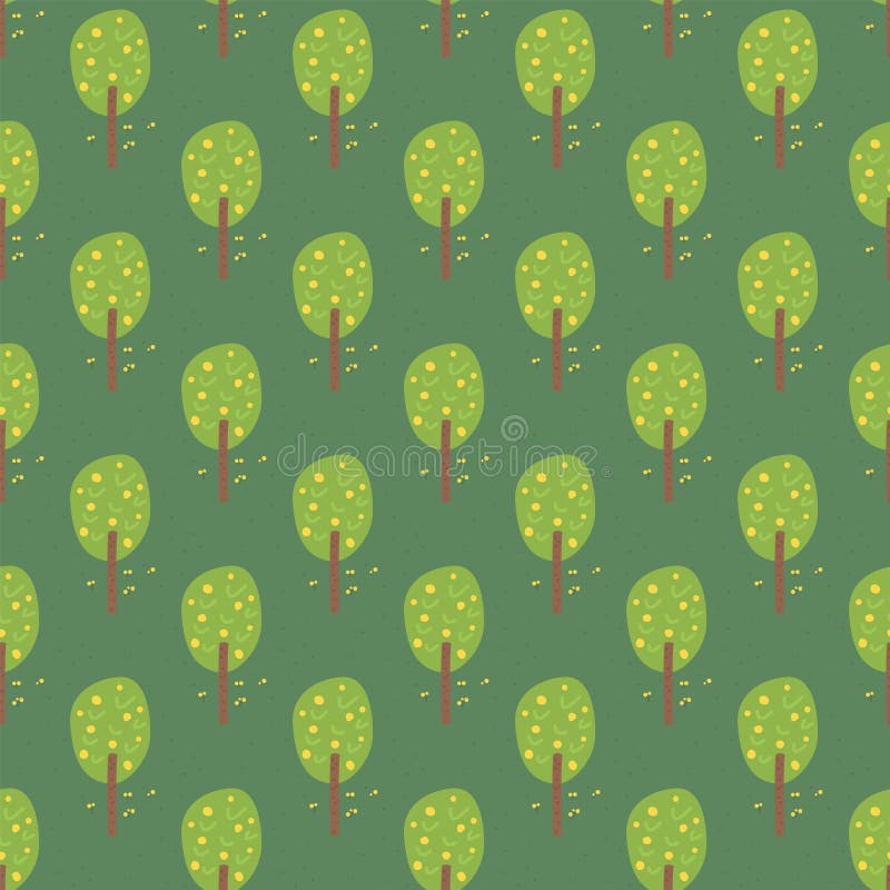 Garden Trees Landscape Seamless Pattern. Ripe Fruit Forest Endless ...