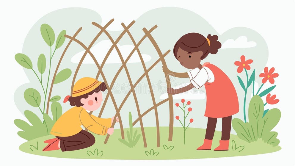 Garden Trellis Construction, Building Vertical Garden Support Vector ...