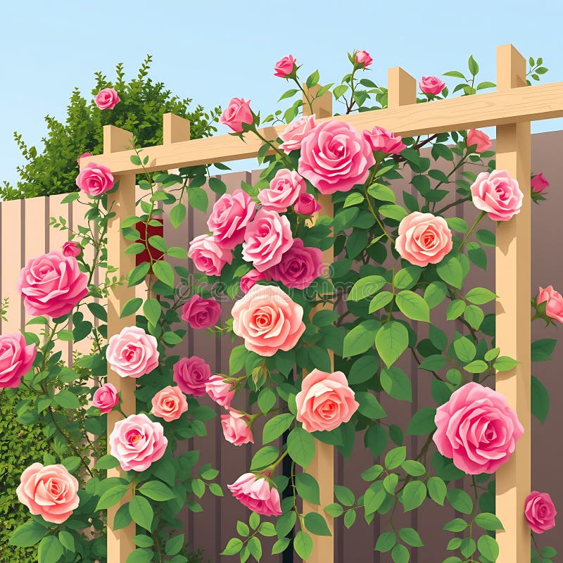 A Garden Trellis Inspired Floral Pattern with Climbing Roses Stock ...