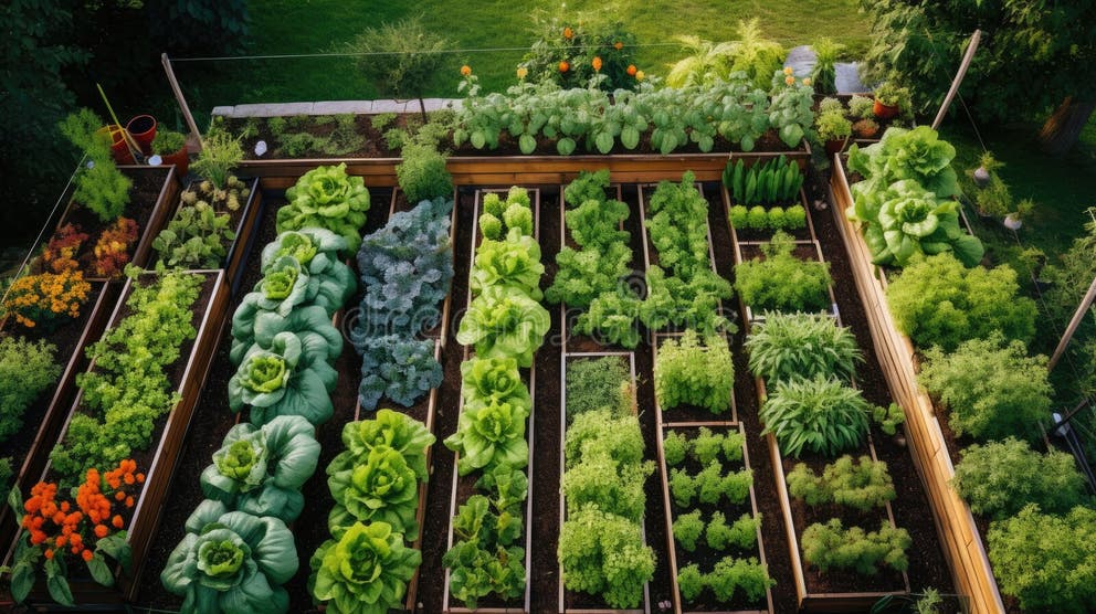 Garden with Vegetable Beds, Top View. Rows of Vegetable Beds Stock ...