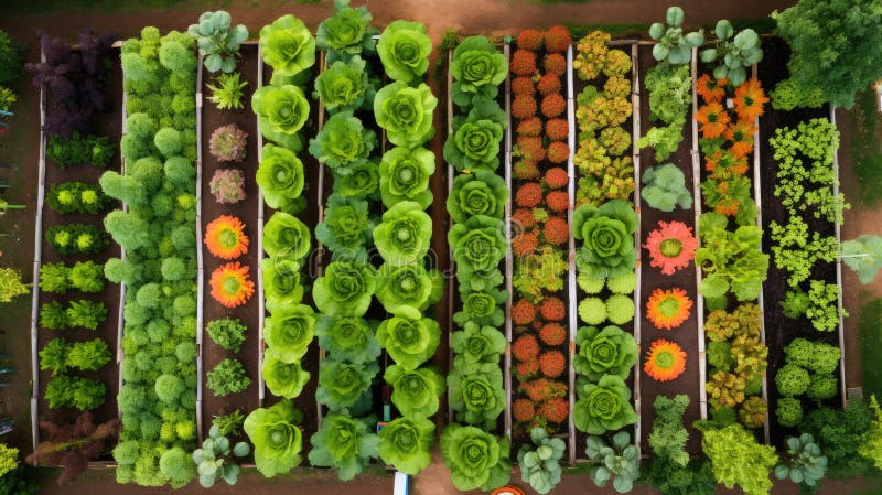 Garden with Vegetable Beds, Top View. Rows of Vegetable Beds Stock ...