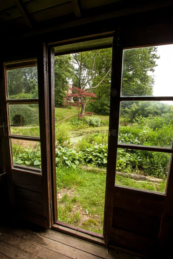 Garden View from Inside a Summer House Stock Photo - Image of glass ...