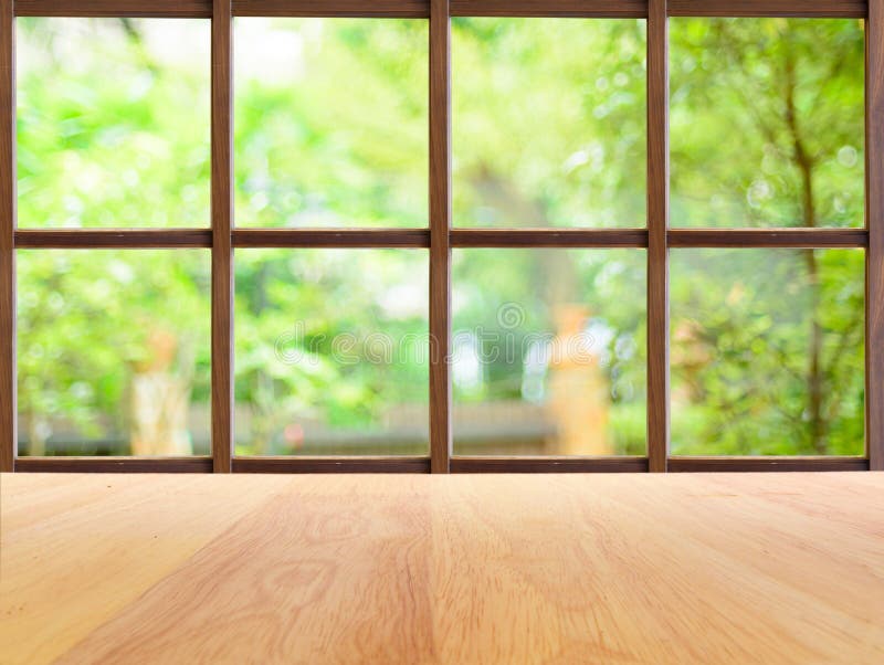 Garden View from Wooden Window Stock Image - Image of wooden ...