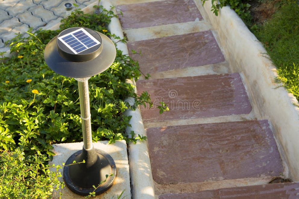Garden Walkway with Solar Cell Stock Photo - Image of pole, garden ...