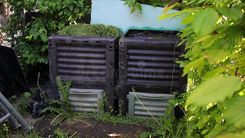 Garden Waste Compost Bin with Green Mowing Grass Stock Video - Video of ...