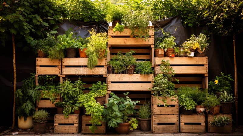 Garden in Wooden Boxes: Vertical Beds in Boxes Stock Illustration ...
